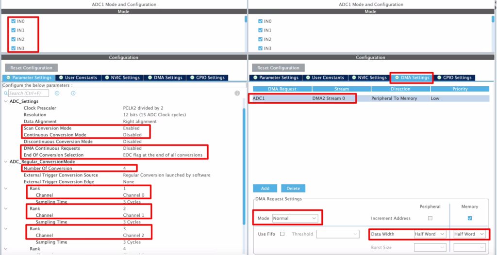 STM32 ADC Multiple Channels with DMA Normal Mode